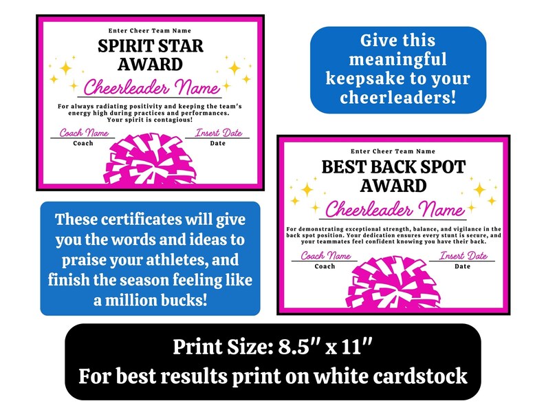 Editable Cheerleading Award Certificates Cheer Team Awards Cheerleading ...