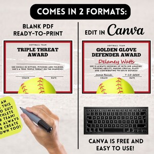 Editable Softball Award Certificate Template Softball Team Award ...