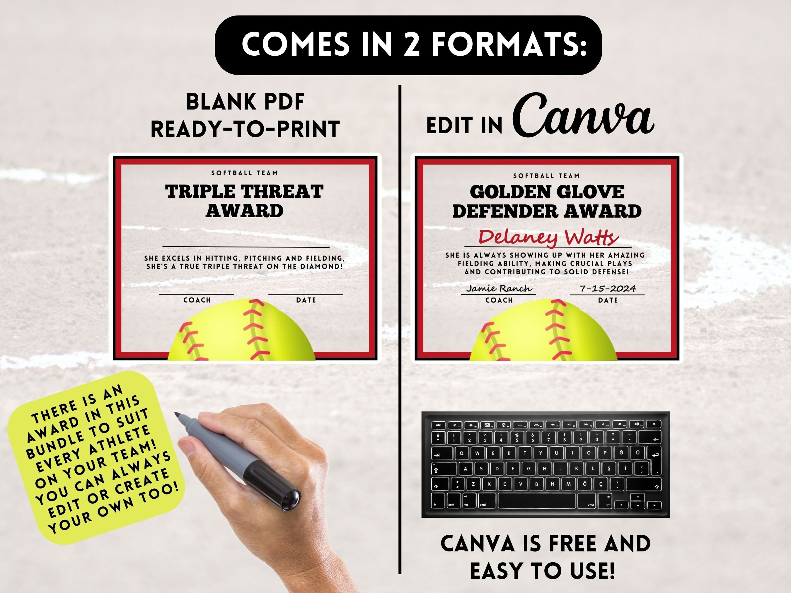 Editable Softball Award Certificate Template Softball Team Award ...