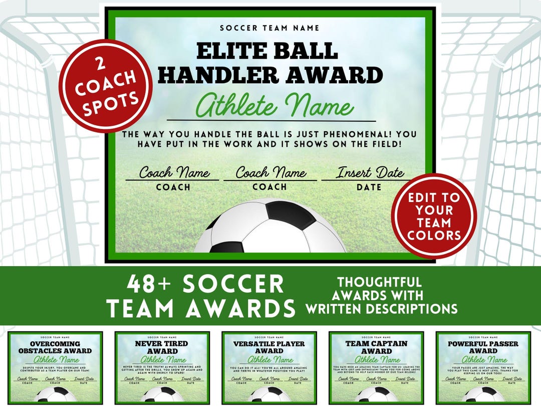 Soccer Award Certificate Editable Soccer Team Awards Ceremony Printable ...