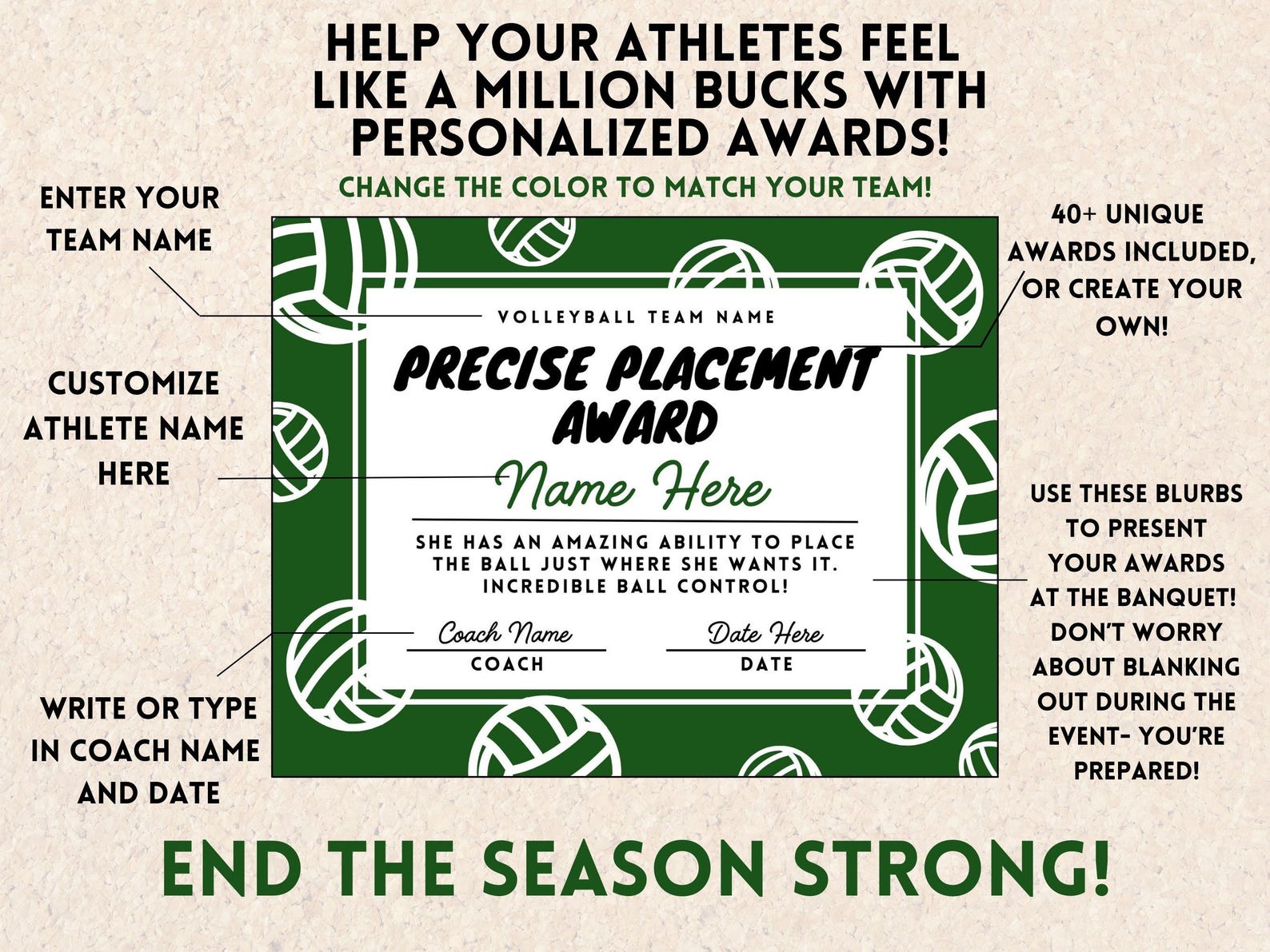 Volleyball Award Certificate Editable Ceremony Printable End of Season ...