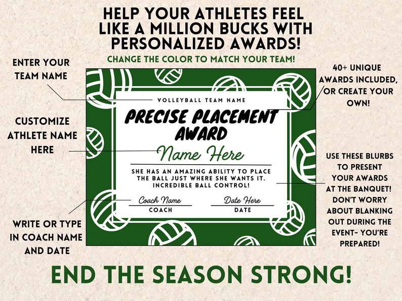 Volleyball Award Certificate Editable Ceremony Printable End of Season ...