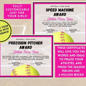 Editable Softball Award Certificate Template Softball Team Award ...