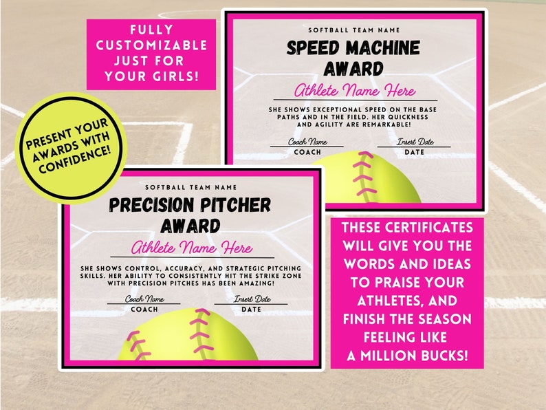 Editable Softball Award Certificate Template Softball Team Award ...