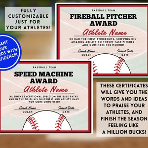 Baseball Award Certificate Editable Award Ceremony Printable End of ...