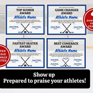 Editable Hockey Award Certificates, End of Season Hockey Team Awards ...