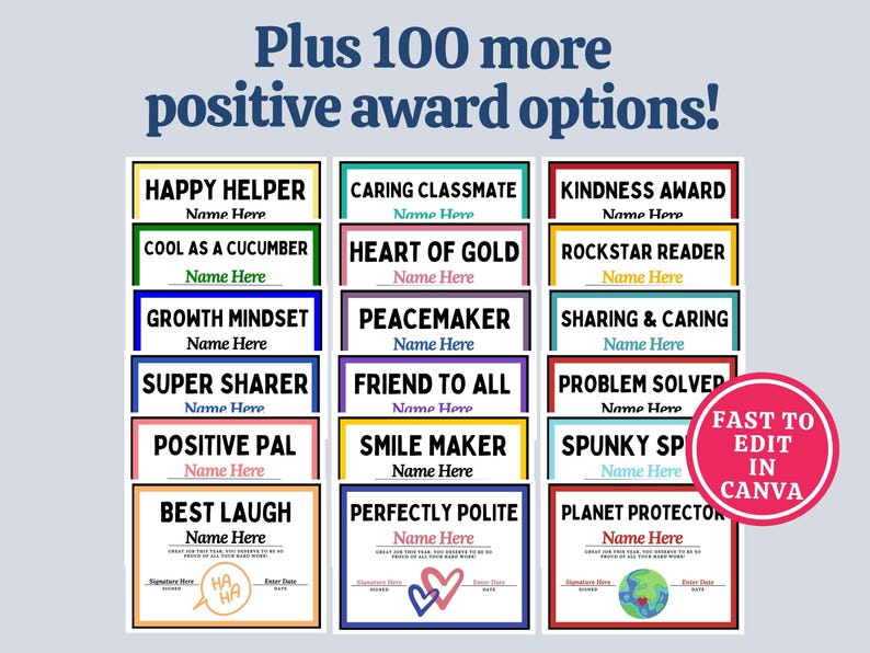 Preschool Award Certificates Editable in Canva, End of School Year ...