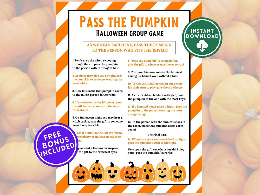 Pass the Pumpkin Game Halloween Printable Left Right Game Halloween ...