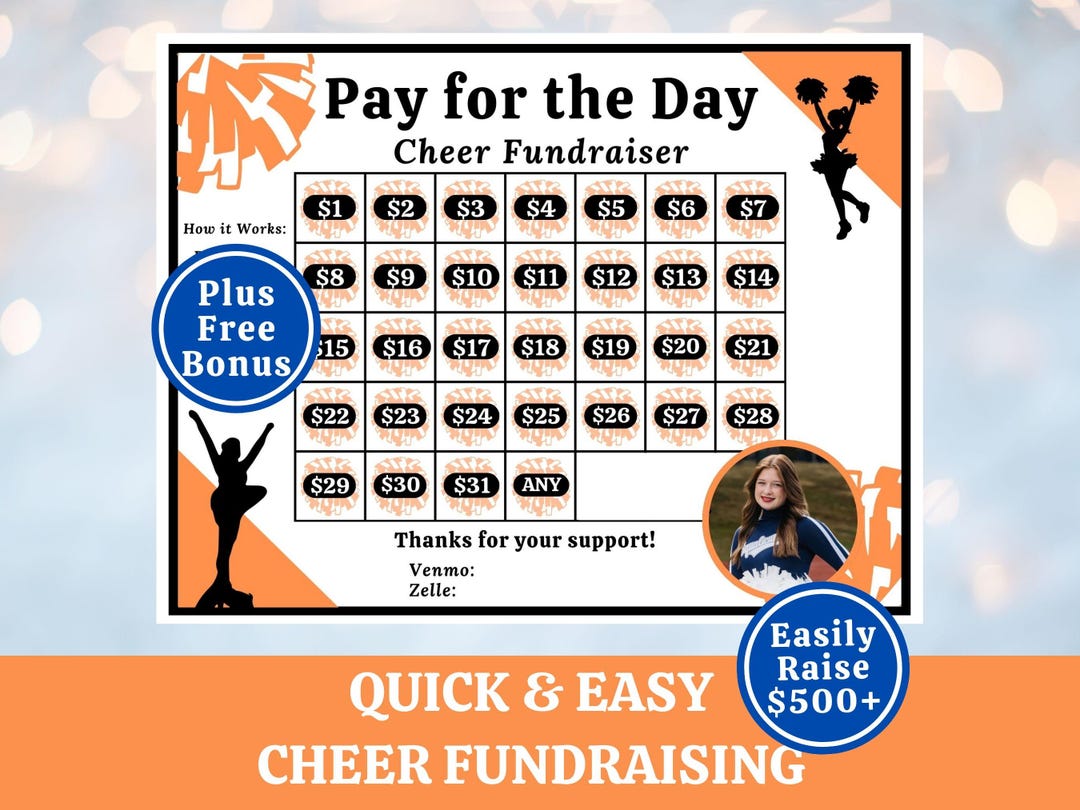 Cheer Fundraiser Calendar Template, Editable Pay for the Day, Pick a ...