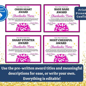 Editable Cheerleading Award Certificates Cheer Team Awards Cheerleading ...