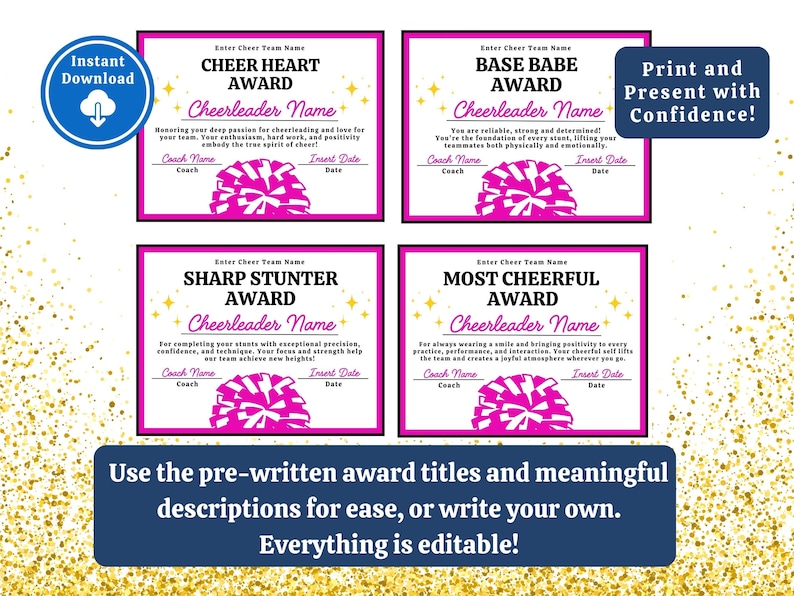 Editable Cheerleading Award Certificates Cheer Team Awards Cheerleading ...