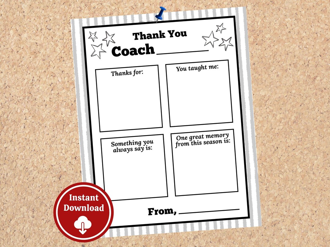 Coach Thank You Gift, Printable Sports Team Thanks, End of Season ...