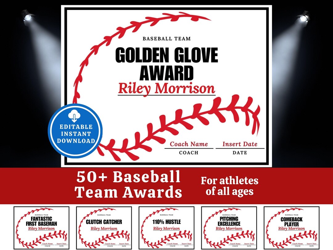 Editable Baseball Award Certificate, Award Ceremony Printable End of ...