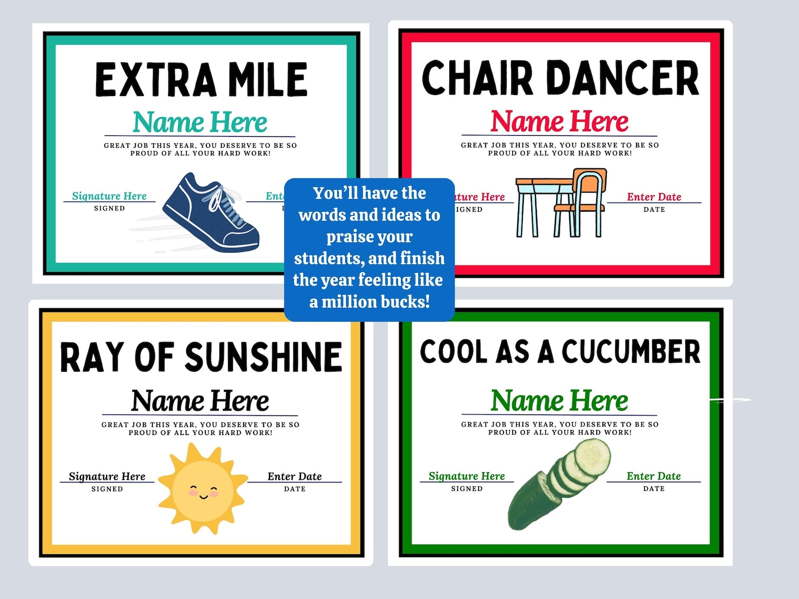 Funny Classroom Award Certificates Editable in Canva, End of School ...