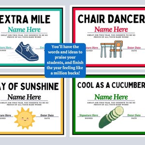 Funny Classroom Award Certificates Editable in Canva, End of School ...