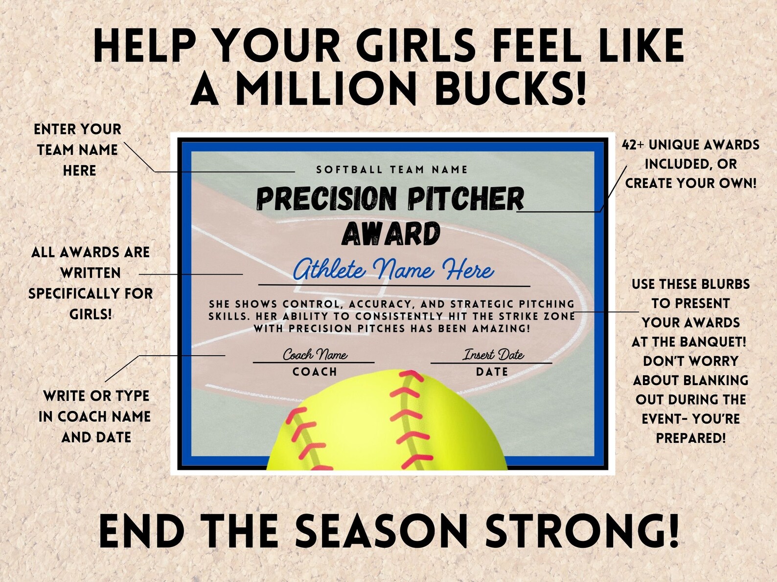 Editable Softball Award Certificate Template Softball Team Award ...