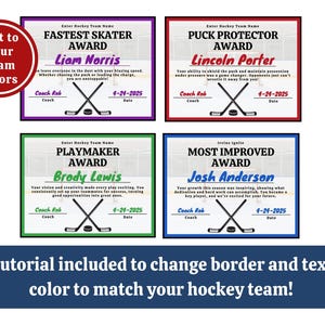 Editable Hockey Award Certificates, End of Season Hockey Team Awards ...