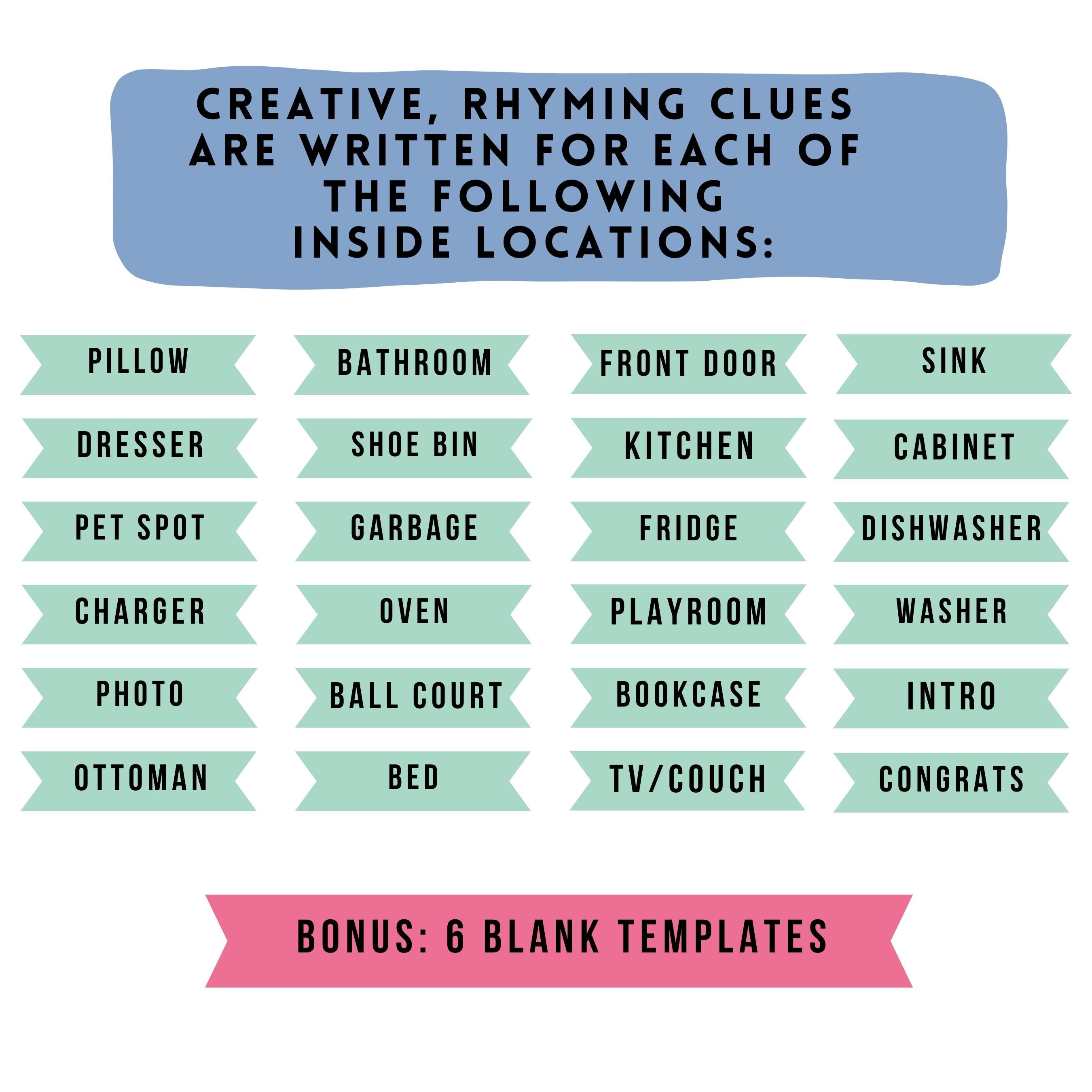 Indoor Scavenger Treasure Hunting Clues Printable Clue Cards Indoor ...