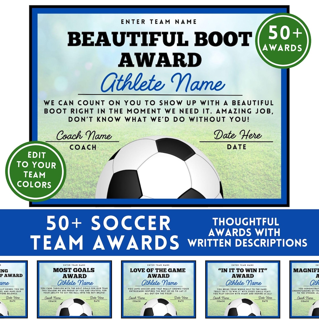 Soccer Award Certificate Editable Award Ceremony Printable End of ...