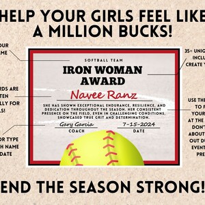 Editable Softball Award Certificate Template Softball Team Award ...