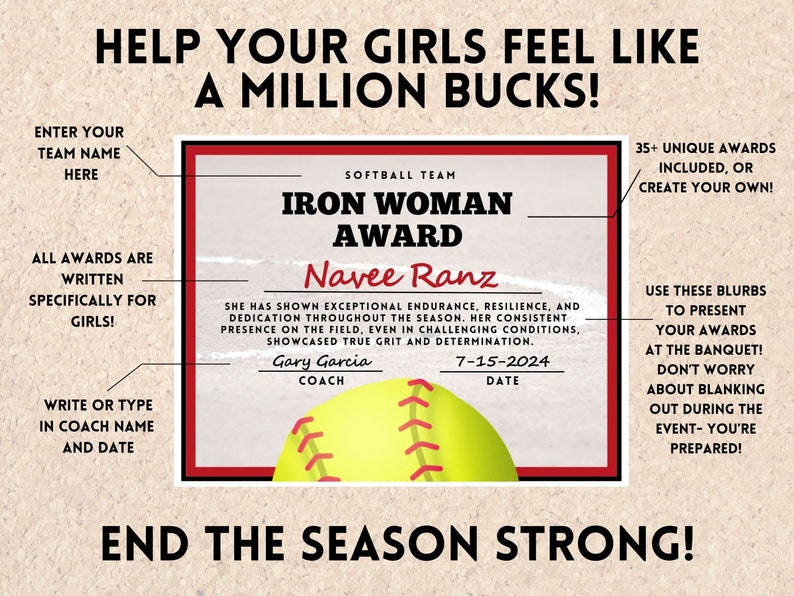 Editable Softball Award Certificate Template Softball Team Award ...