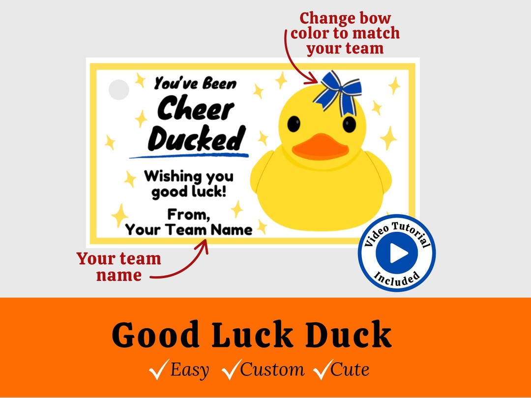 Cheer Duck Tags Printable, Good Luck Duck Canva Template, Cheer ...