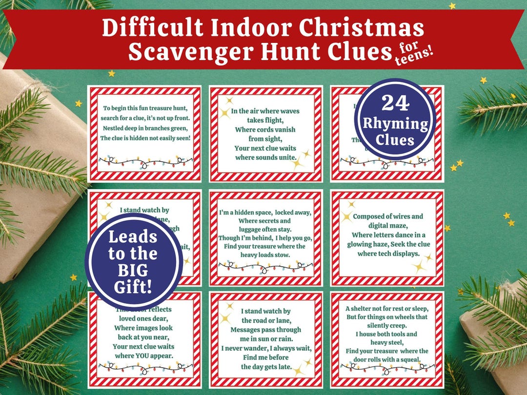 Christmas Scavenger Hunt Clues for Teens Older Kids Adults, Xmas ...
