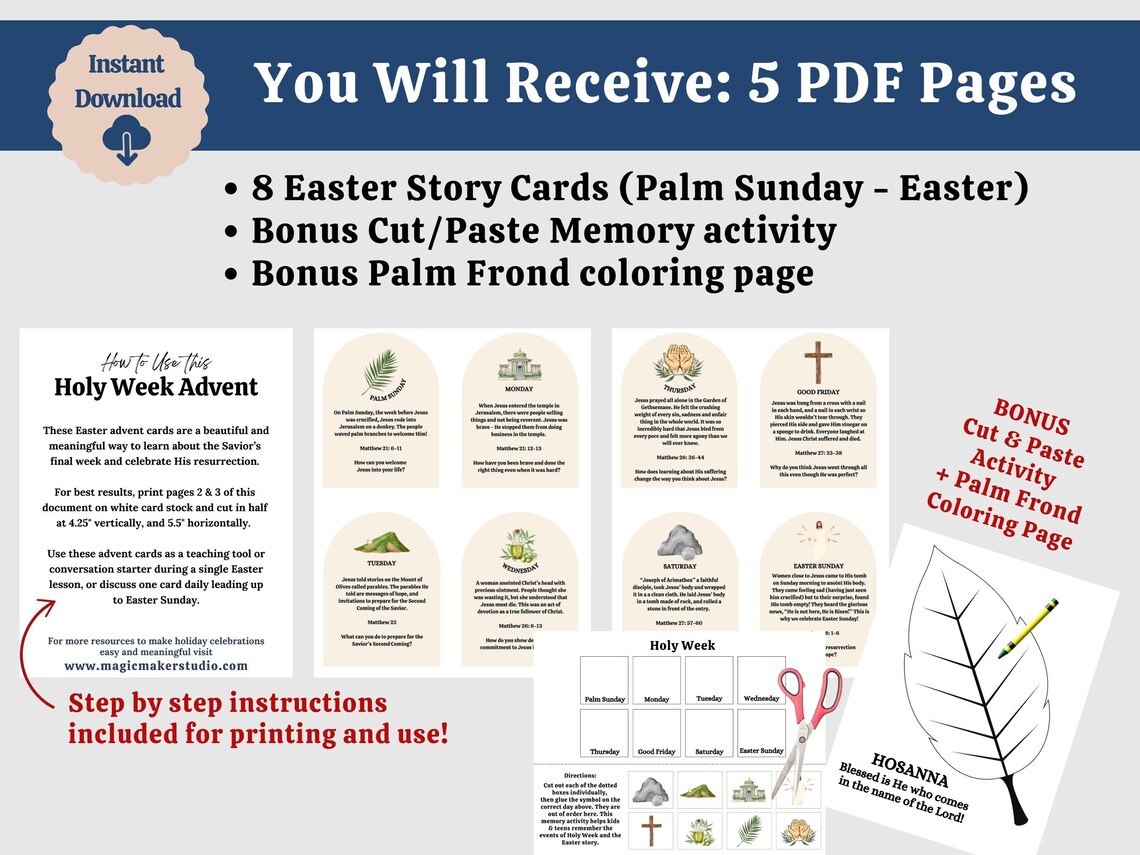 Easter Study Cards Holy Week Countdown Printable for Kids Family Easter ...