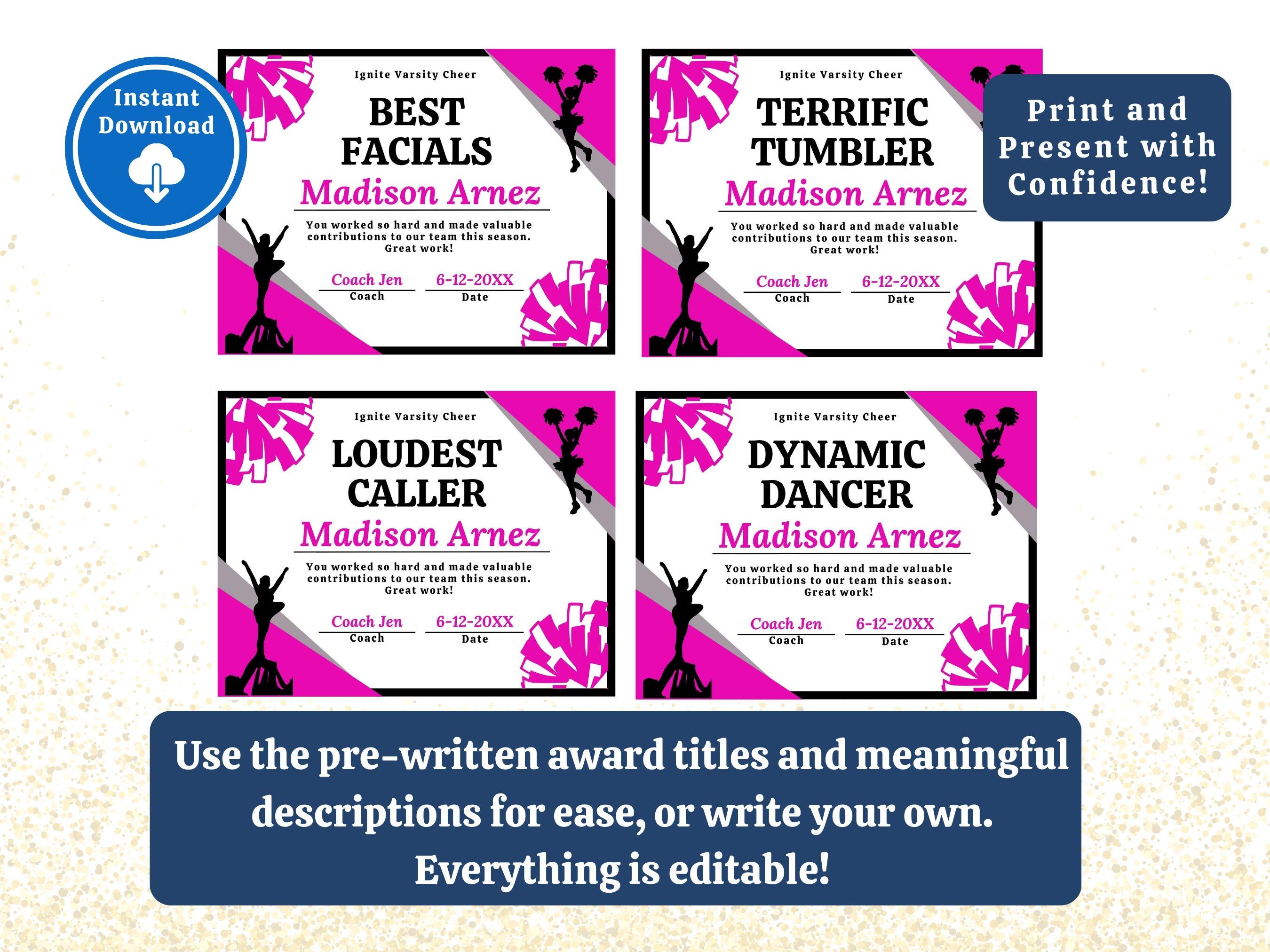 Cheer Team Award Certificate Printable Template, Cheer Squad Editable ...