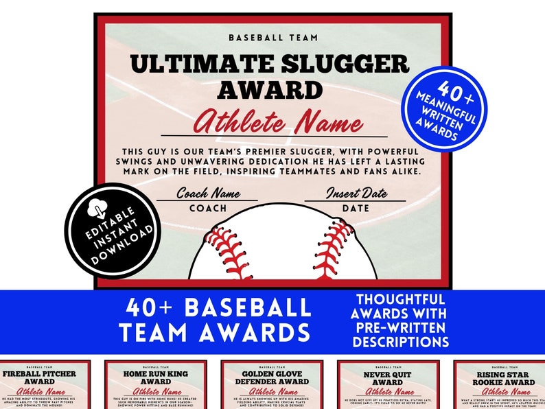 Baseball Award Certificate Editable Award Ceremony Printable End of ...