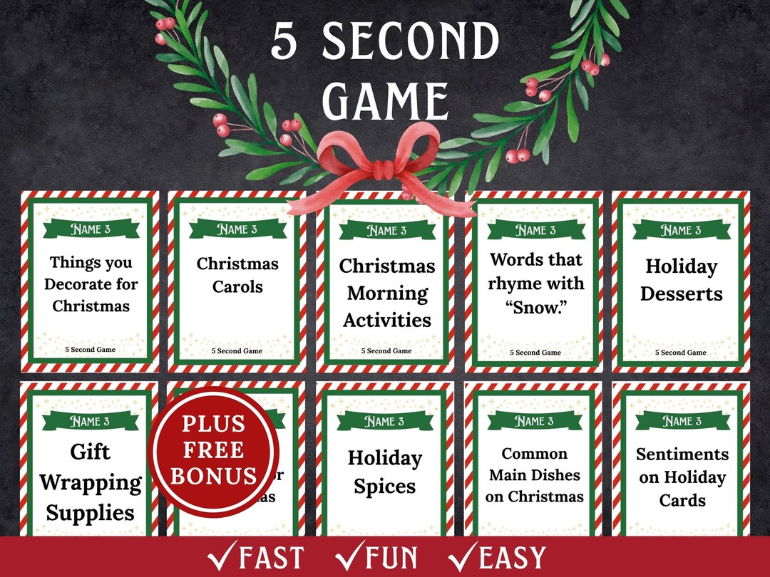 Christmas 5 Second Game, Printable Christmas Game, Xmas Activity Trivia ...