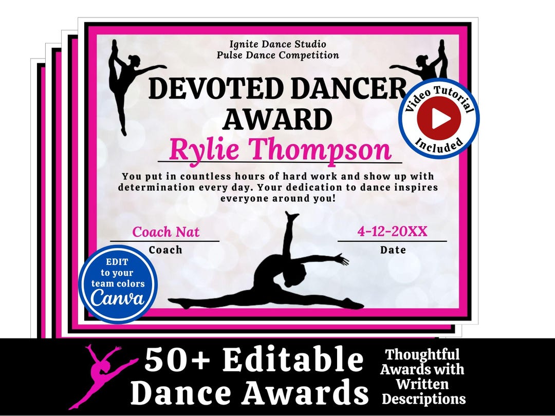 Dance Team Award Certificates Editable in Canva Dance Awards End of ...