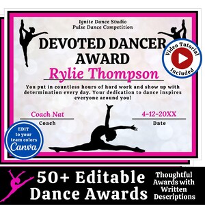 Dance Team Award Certificates Editable in Canva Dance Awards End of ...
