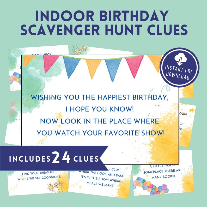 Indoor Scavenger Treasure Hunting Clues Printable Clue Cards Indoor ...