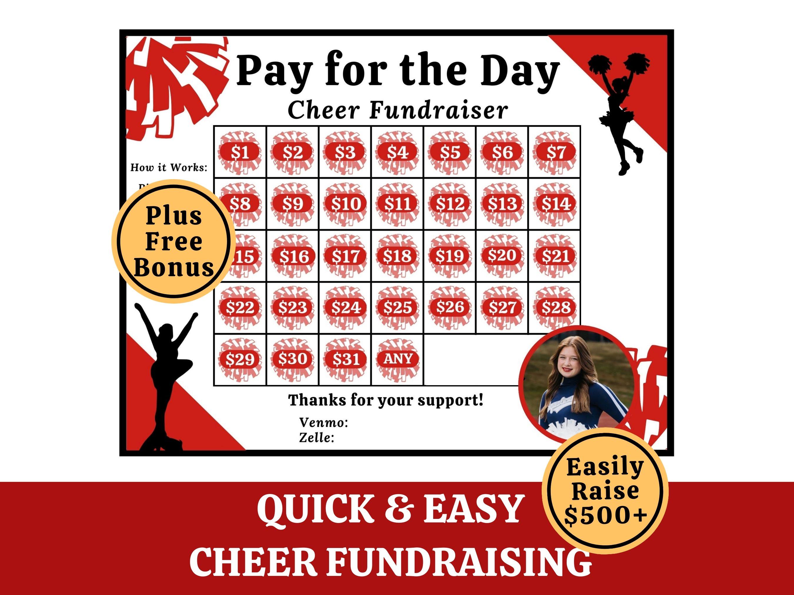 Cheer Fundraiser Calendar Template, Editable Pay for the Day, Pick a ...