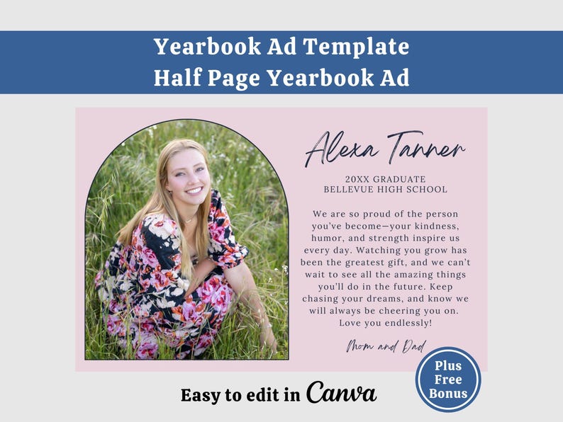 Yearbook Ad Template Half Page Layout Canva Senior Tribute Girl 2025 ...