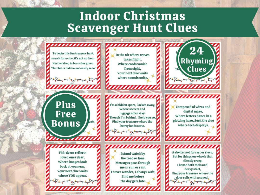 Indoor Christmas Scavenger Hunt Clues for Kids Teens Adults Indoor ...