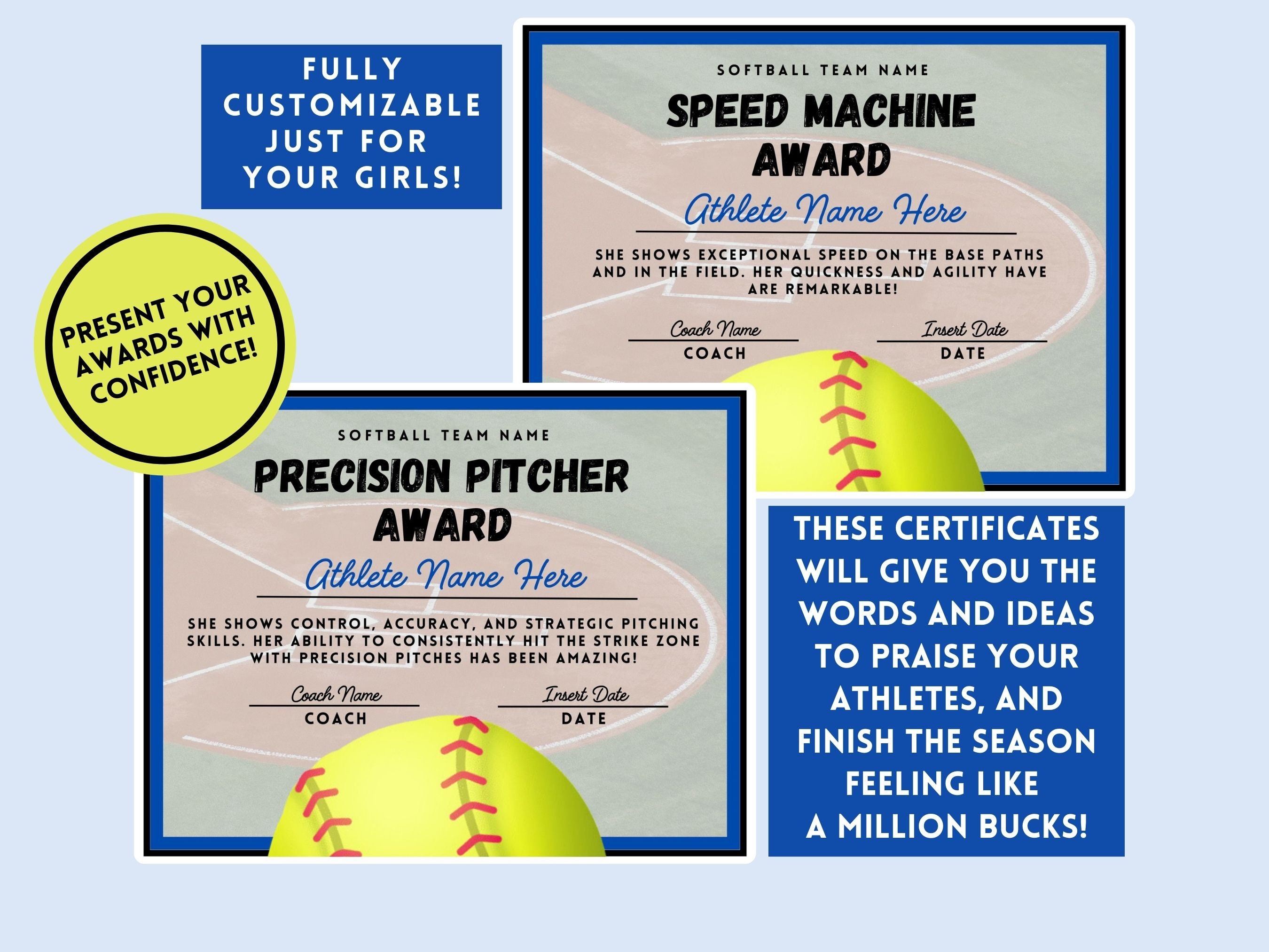Editable Softball Award Certificate Template Softball Team Award ...