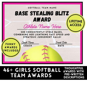 Editable Softball Award Certificate Template Softball Team Award ...