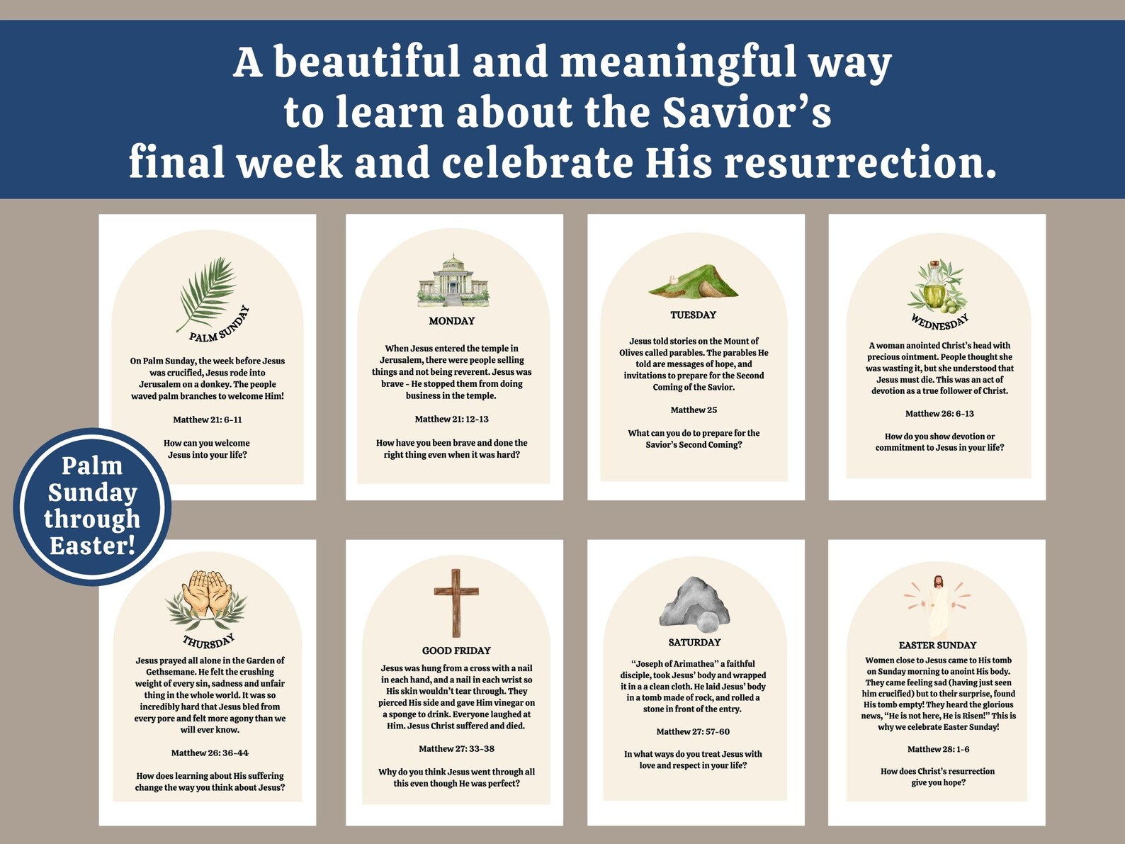 Easter Study Cards Holy Week Countdown Printable for Kids Family Easter ...