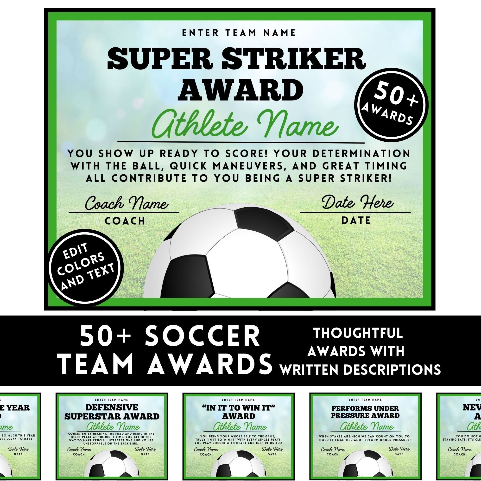 EDITABLE Soccer Award Certificates, Award Ceremony Certificates, Soccer ...