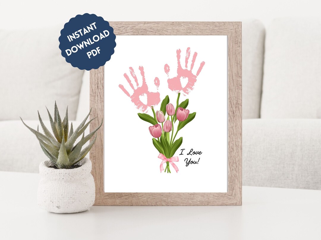 Flower Handprint Craft Art Printable for Mom Grandma Handprint Gift ...