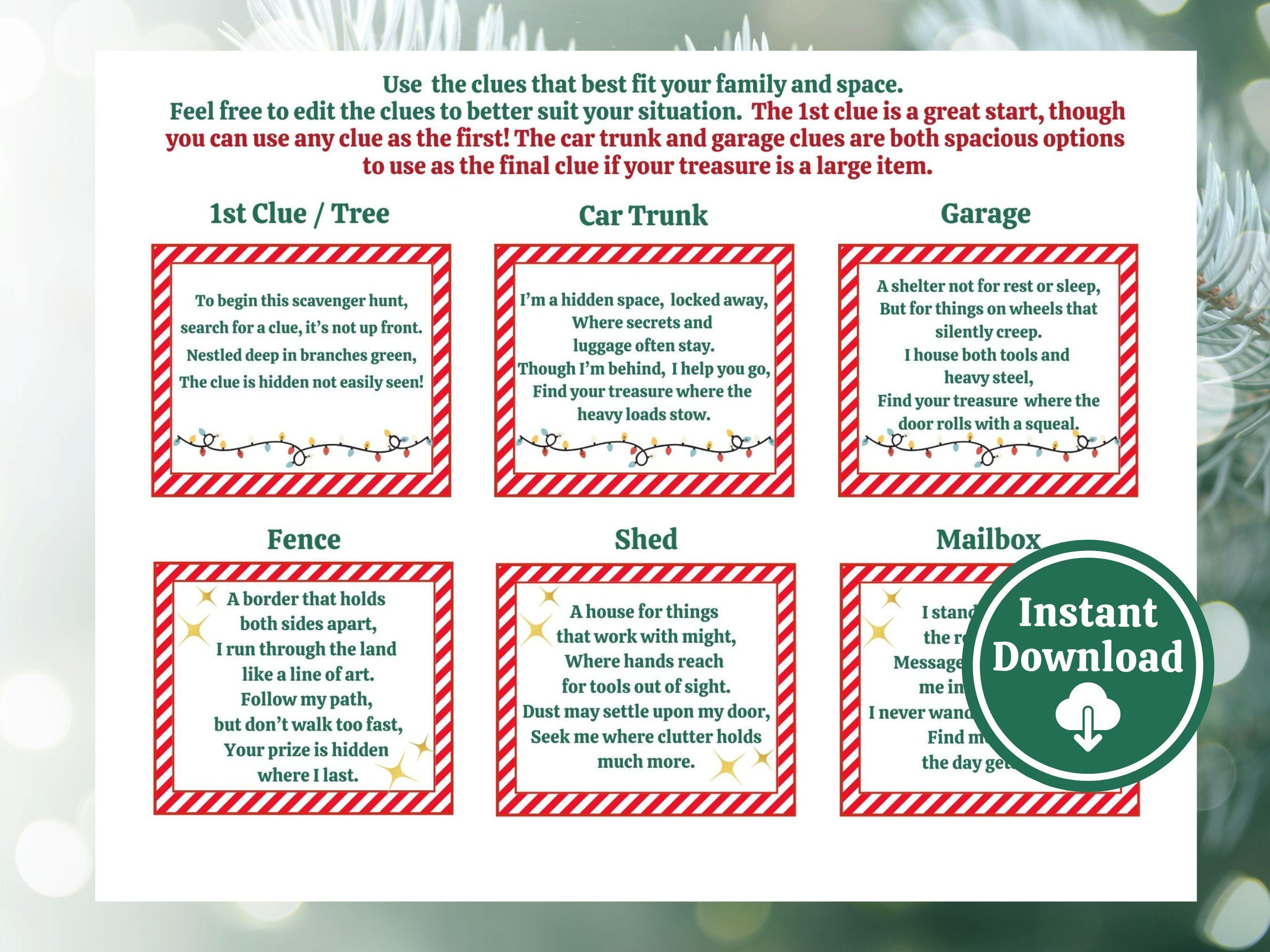 Elf Scavenger Hunt Clues for for Kids Christmas Scavenger Hunting Xmas ...