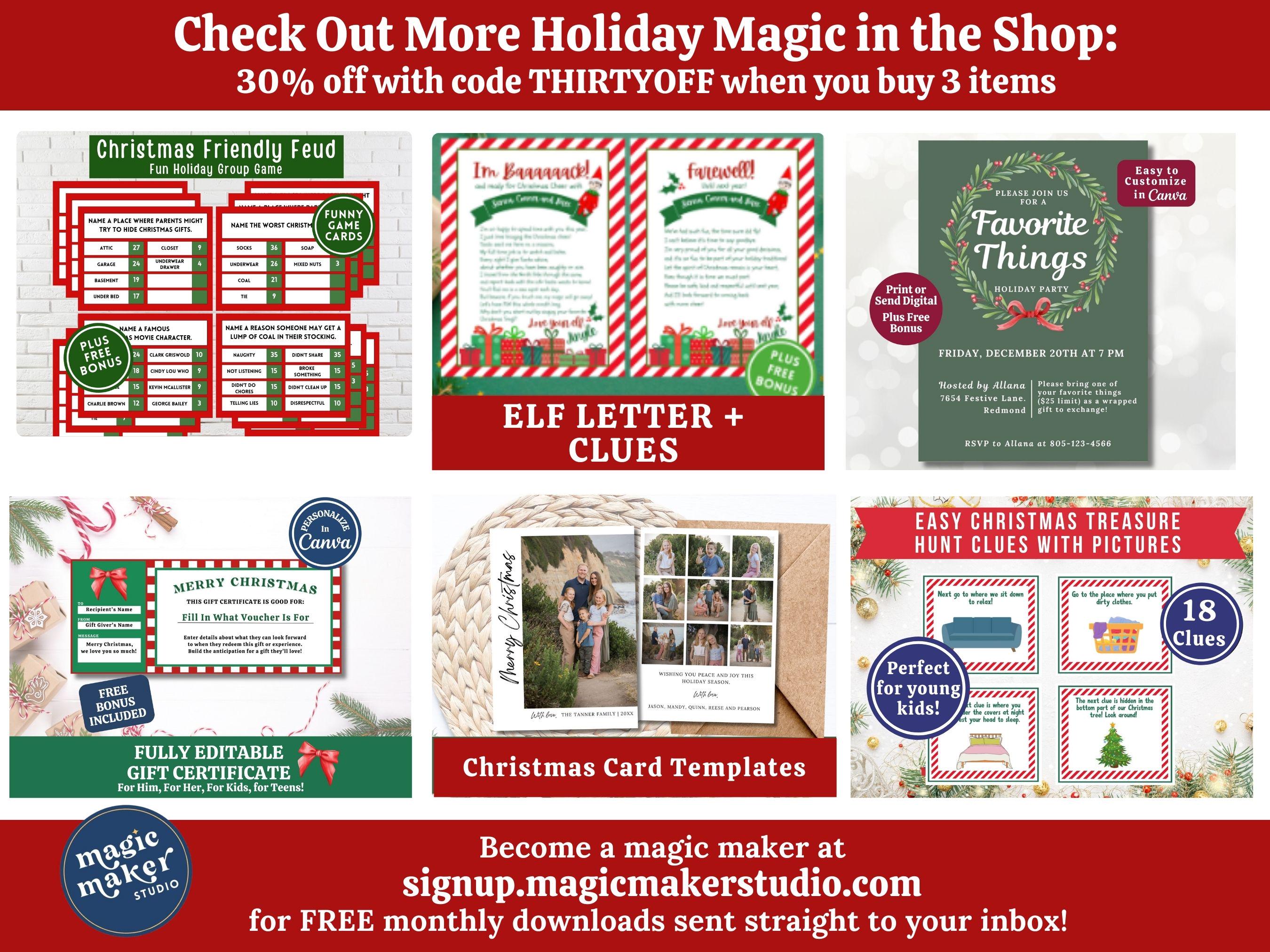 Elf Scavenger Hunt Clues for for Kids Christmas Scavenger Hunting Xmas ...
