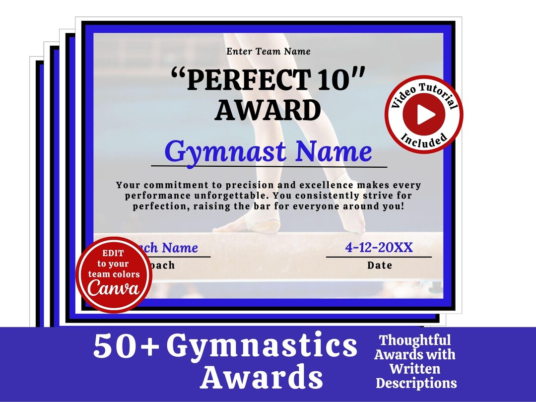 Editable Gymnastics Award Certificates Gymnast Printable Certificate ...