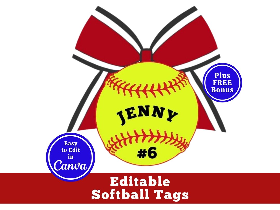 Editable Softball Name Tags, Printable Team Gift Tag, Custom Canva ...