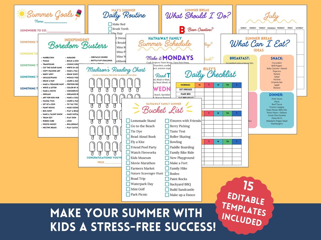 Printable Summer Bucket List Template Editable Summer Planner for Kids ...
