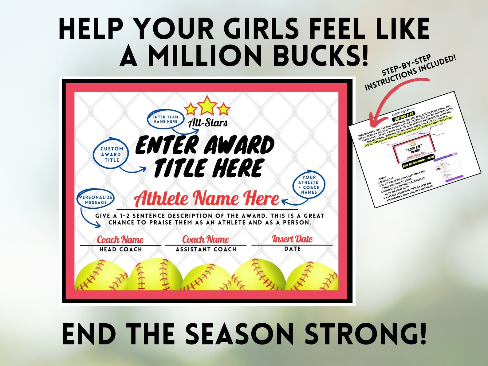 Editable Softball Award Certificate Template Softball Team Award ...