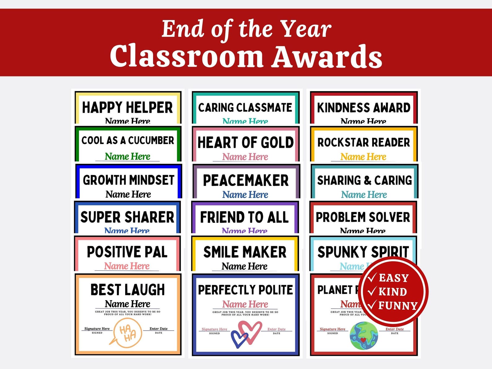 Classroom Award Certificates Editable in Canva, End of School Year ...