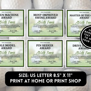 Golf Award Certificate Editable Award Ceremony Printable End of Season ...